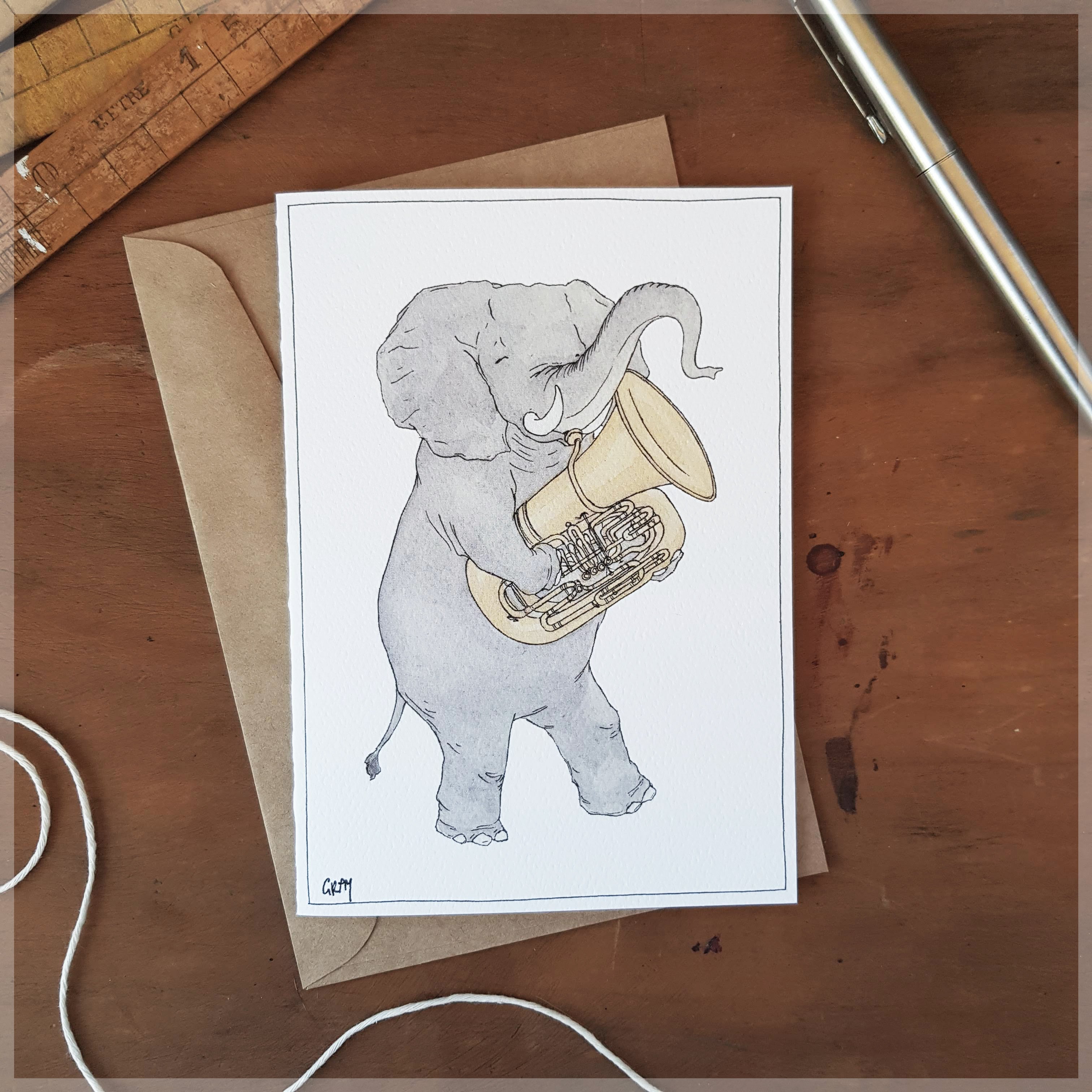 The Elephant and Her Tuba - Greeting Card – Erlenmeyer Art