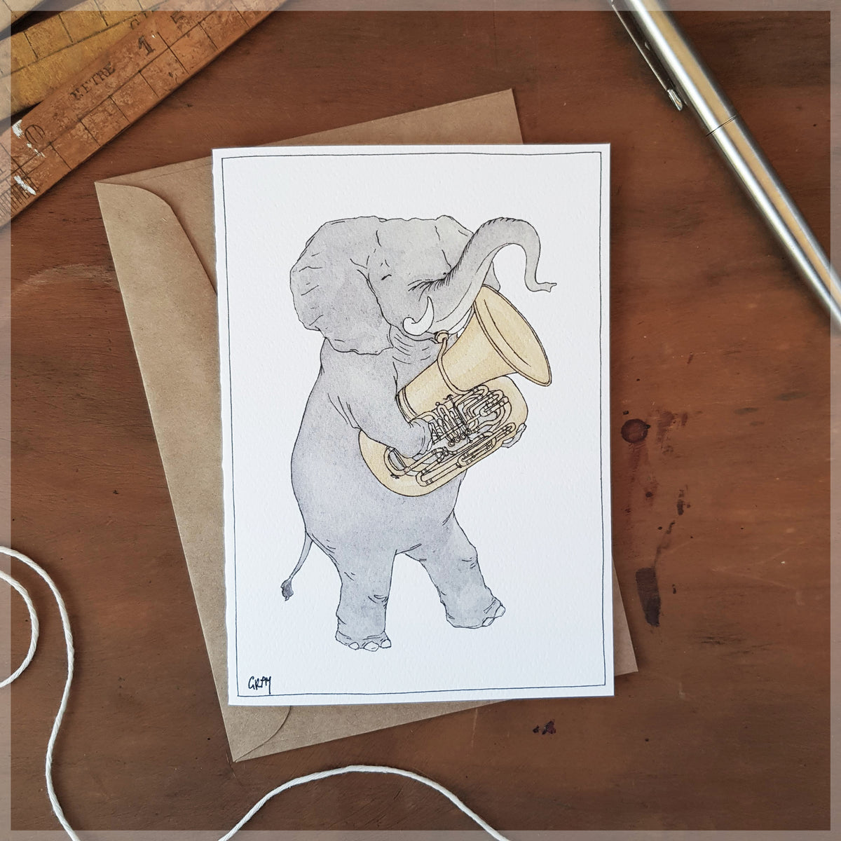 The Elephant and Her Tuba - Greeting Card – Erlenmeyer Art
